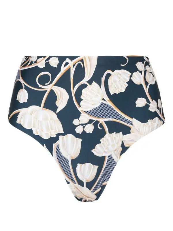Agua Bendita Perla Floral-print Bikini Bottom - Blue