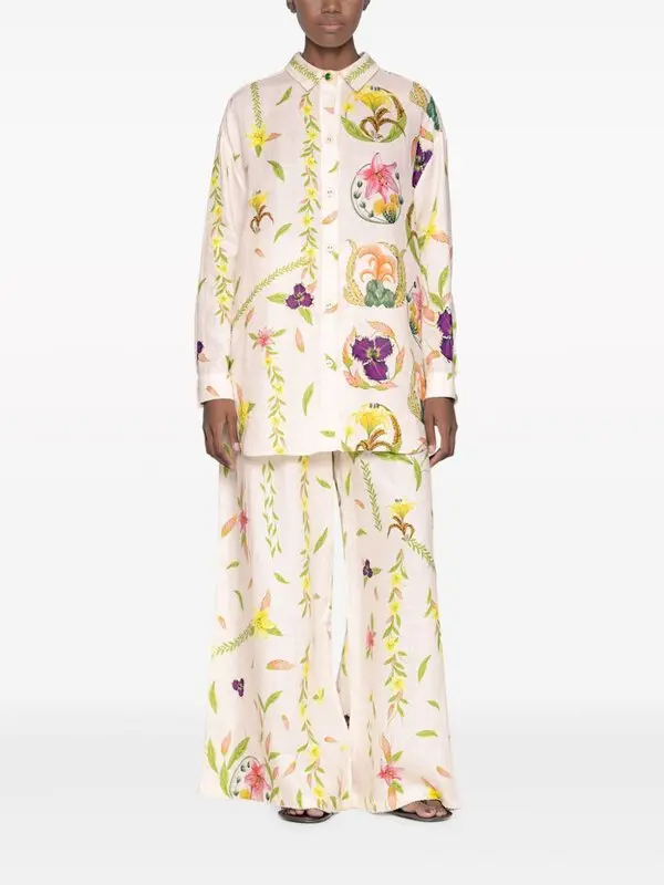 Agua Bendita Piñon Marina Floral Linen Trousers