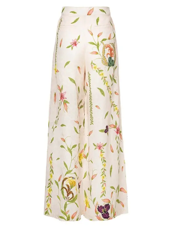 Agua Bendita Piñon Marina Floral Linen Trousers