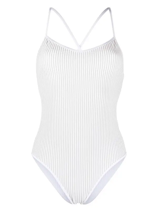 Thom Browne Stripe-print Seersucker Swimsuit - Grey
