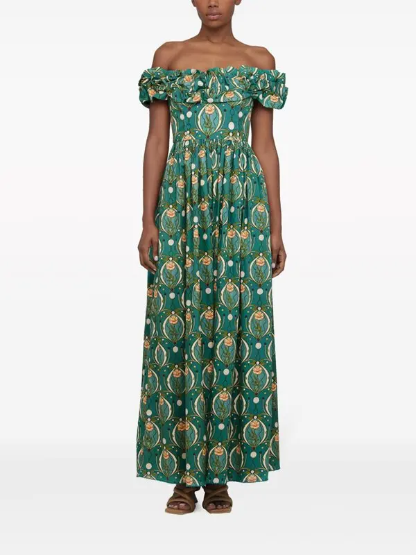 Agua Bendita Espliego Lunar Cotton Maxi Dress In Green - 58% Off |  Editorialist