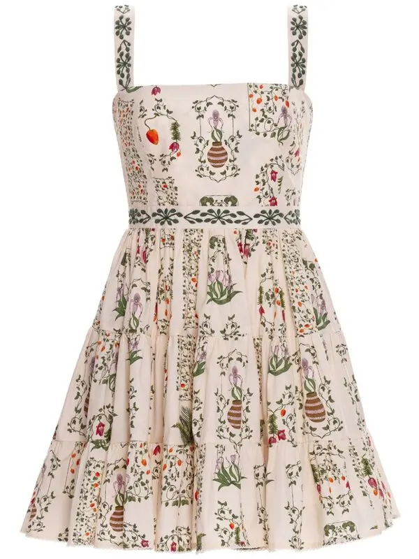 Agua Bendita Lima Bouquet Hand-embroidered Mini Dress - Neutrals