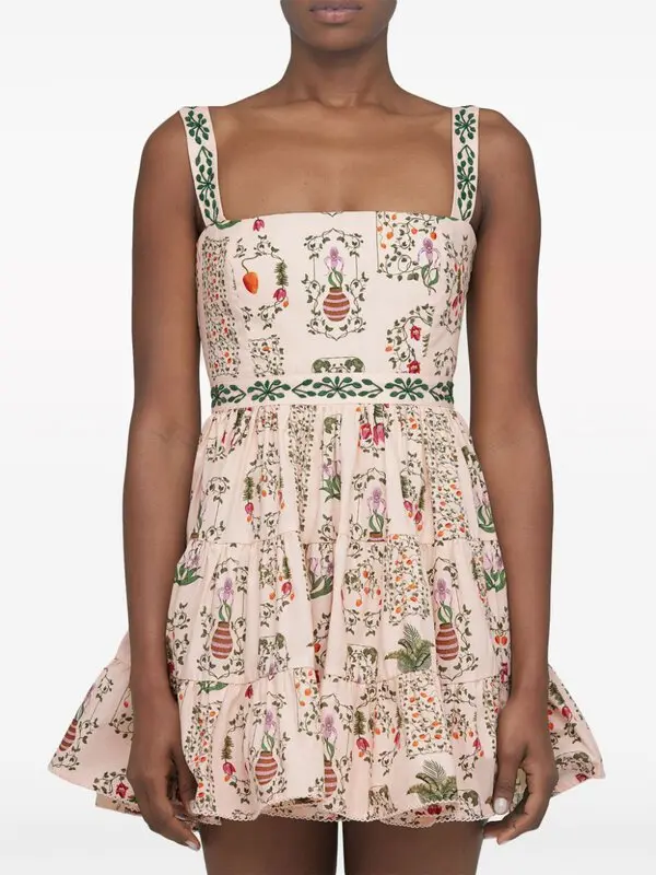Agua Bendita Lima Bouquet Hand-embroidered Mini Dress - Neutrals