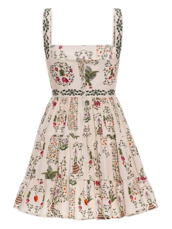 Agua Bendita Lima Bouquet Hand-embroidered Mini Dress - Neutrals