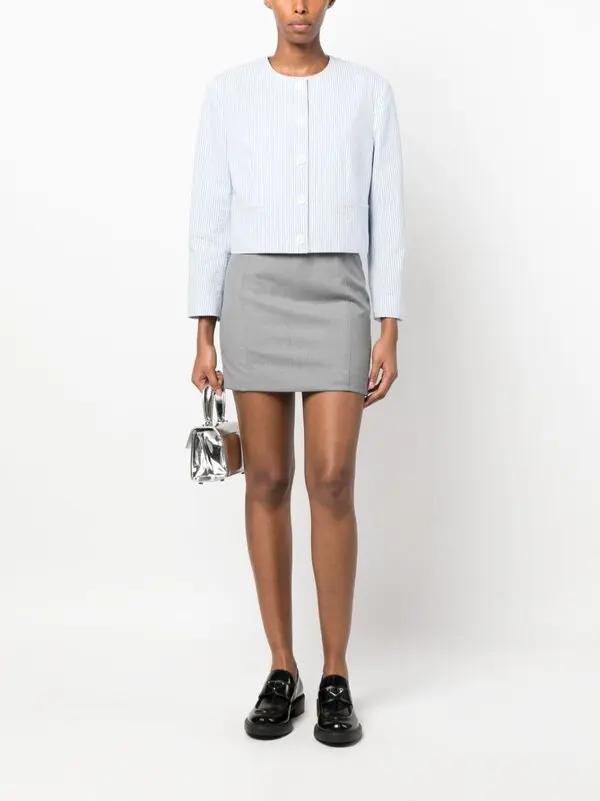 Thom Browne Seersucker Cropped Jacket With Rwb Stripe Detail