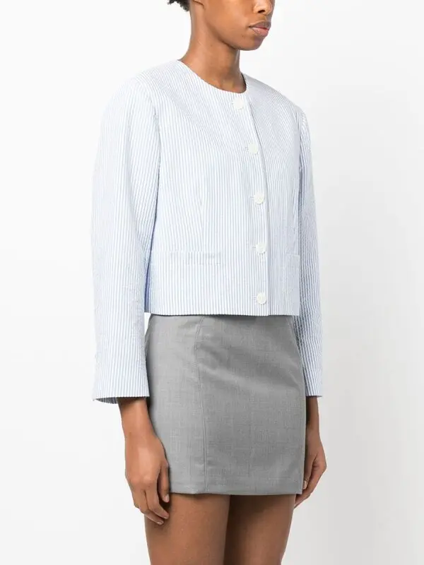 Thom Browne Seersucker Cropped Jacket With Rwb Stripe Detail