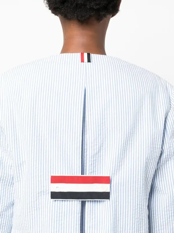 Thom Browne Seersucker Cropped Jacket With Rwb Stripe Detail