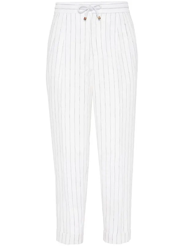 Brunello Cucinelli Linen Striped Trousers - White