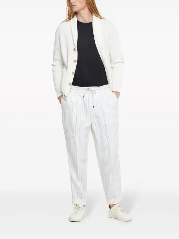 Brunello Cucinelli Linen Striped Trousers - White
