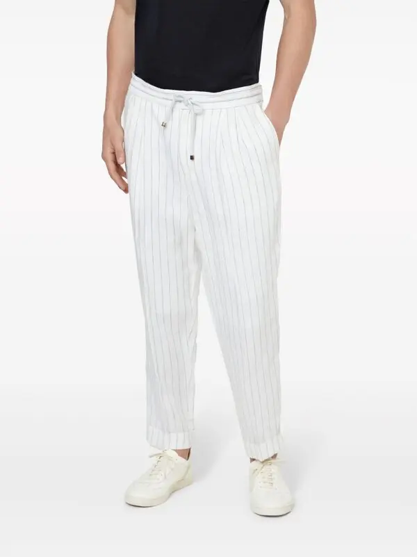 Brunello Cucinelli Linen Striped Trousers - White