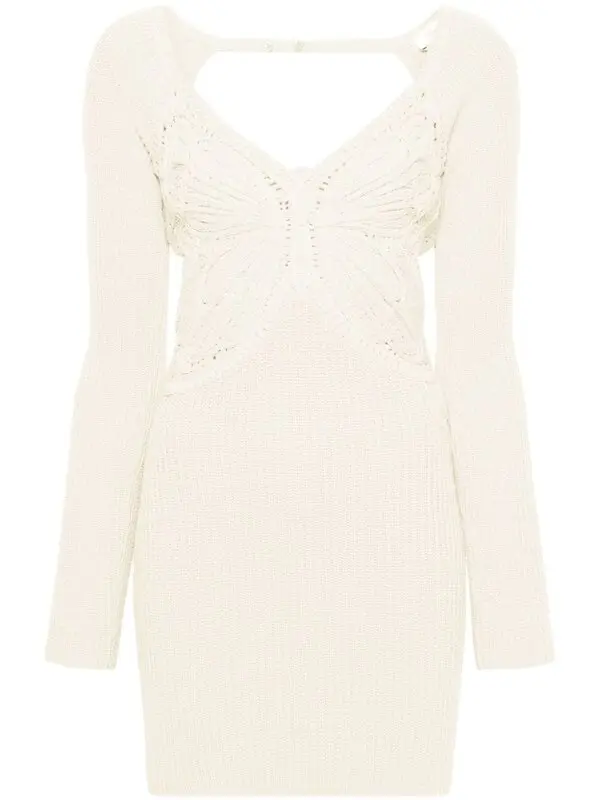 Blumarine Butterfly-embroidered Ribbed Midi Dress - Neutrals