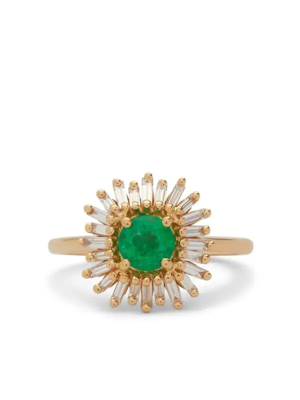 SUZANNE KALAN 18kt Yellow Emerald And Diamond Fireworks Ring - Gold