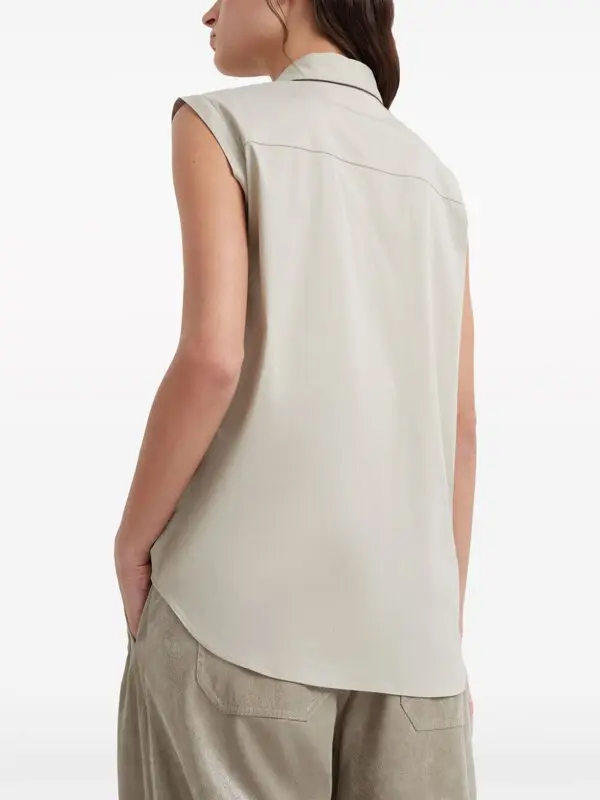Brunello Cucinelli Sleeveless Cotton-blend Blouse With Monili Chain Detail