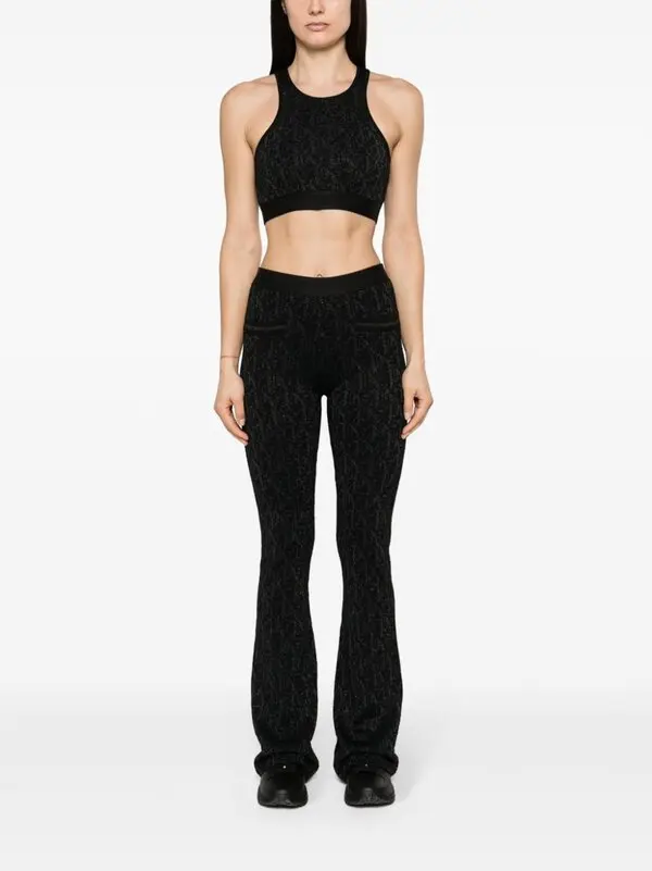 Palm Angels Monogram-jacquard Knitted Flared Trousers - Black