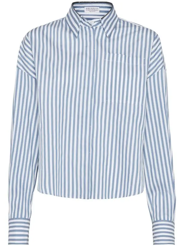 Brunello Cucinelli Striped Cotton-silk Shirt - Blue