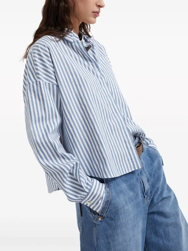 Brunello Cucinelli Striped Cotton-silk Shirt - Blue