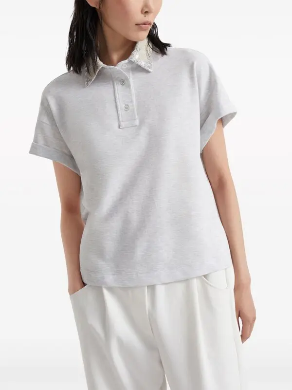 Brunello Cucinelli Embellished-collar Cotton Polo Shirt
