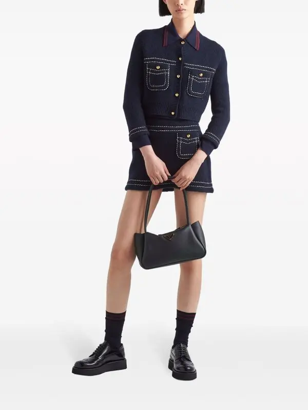 Prada Medium Leather Shoulder Bag - Black