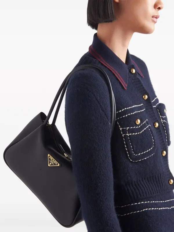 Prada Medium Leather Shoulder Bag - Black