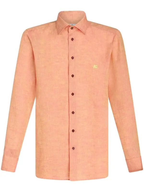 Etro Pegaso-embroidered Linen Shirt - Orange