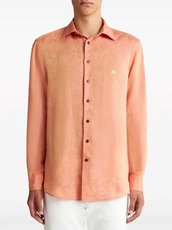 Etro Pegaso-embroidered Linen Shirt - Orange