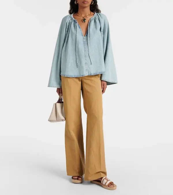 FRAME Cotton And Linen Denim Blouse - Blue