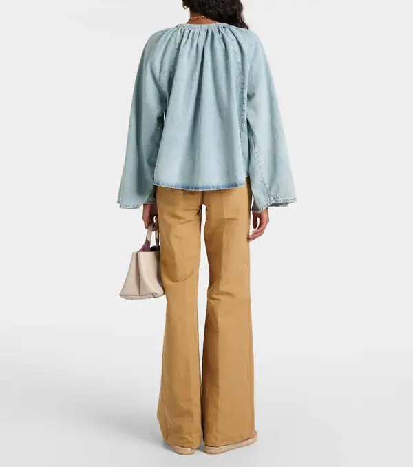 FRAME Cotton And Linen Denim Blouse - Blue