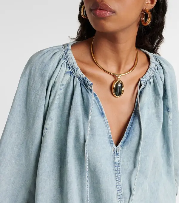 FRAME Cotton And Linen Denim Blouse - Blue