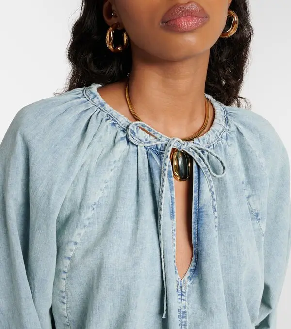 FRAME Cotton And Linen Denim Blouse - Blue