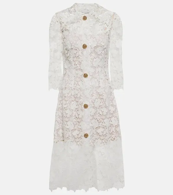 Oscar De La Renta Embellished Lace Midi Dress - White
