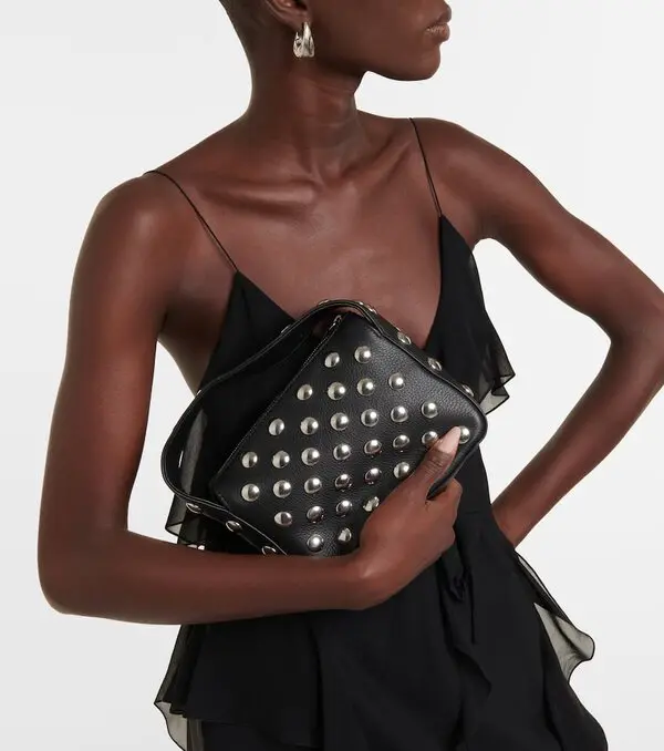 Khaite Elena Small Studded Leather Shoulder Bag - Black