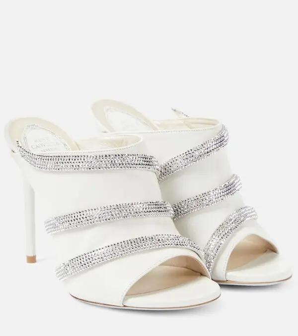 Rene Caovilla Sally Embellished Leather Mules - White