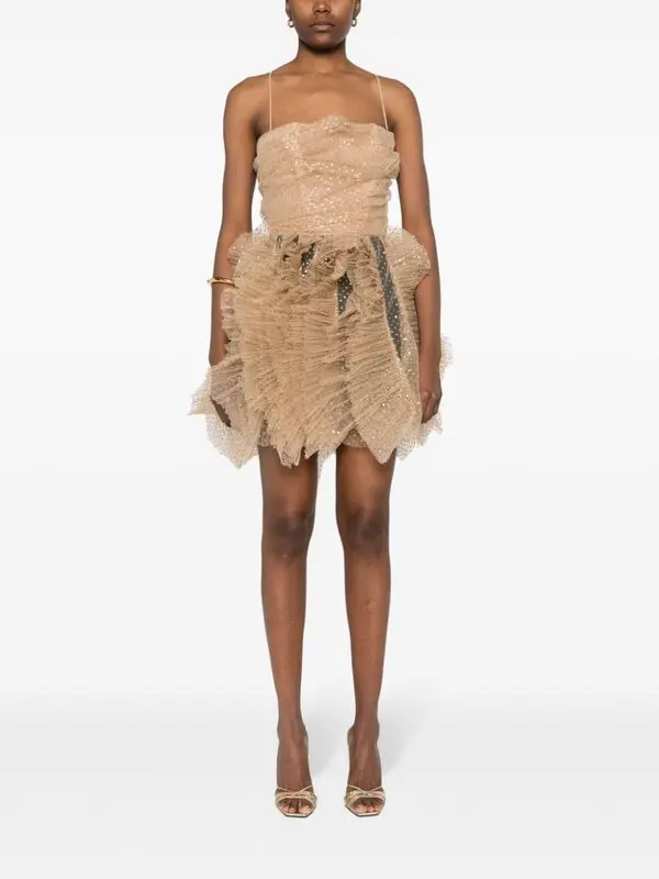maria lucia hohan mini dress Maria Lucia Hohan Kira Ruffled Tulle Mini Dress - Gold