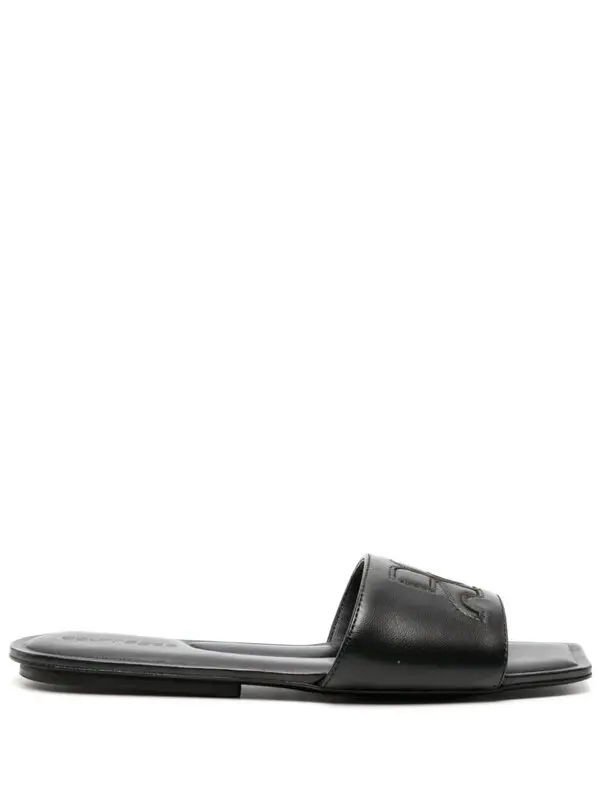 COURREGES Logo-patch Leather Slides - Black