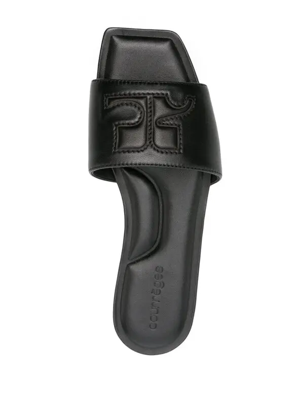 COURREGES Logo-patch Leather Slides - Black