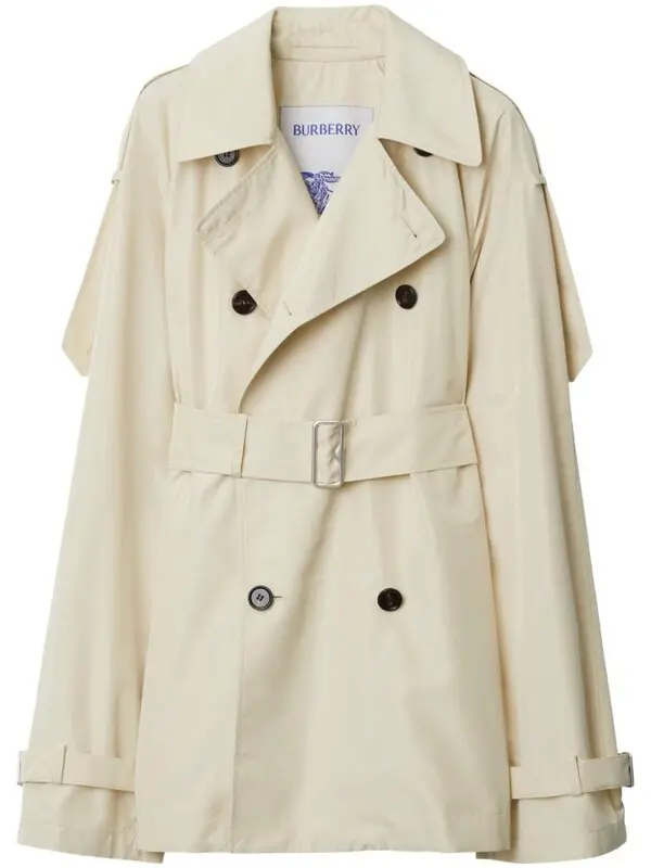 Burberry Short Silk Trench Coat - Neutrals