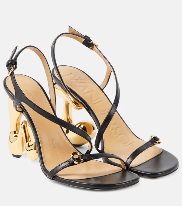 JW Anderson Sculptural Heel Leather Sandals - Black