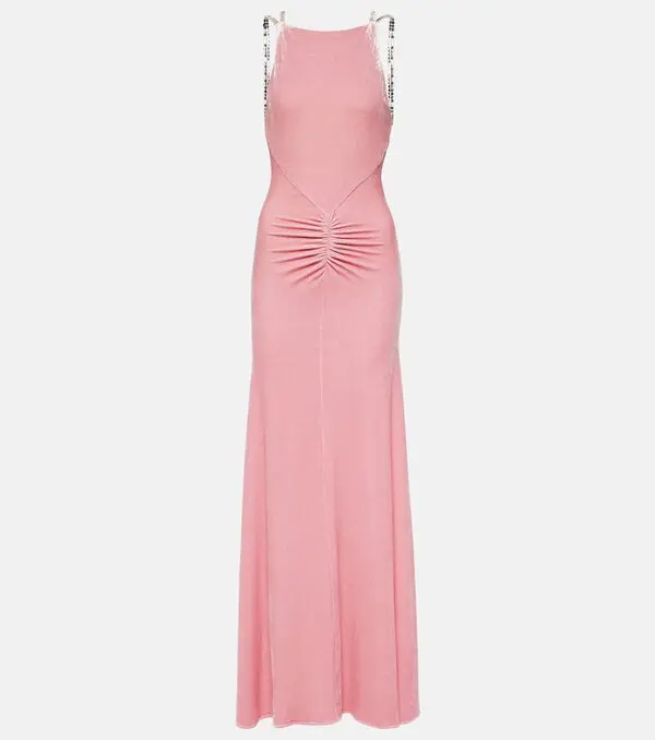 Rabanne Embellished Ruched Velvet Gown
