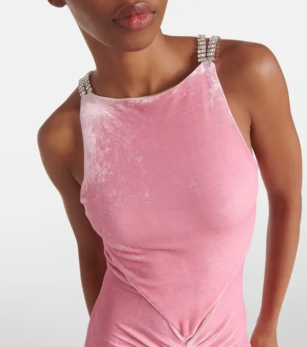 Rabanne Embellished Ruched Velvet Gown