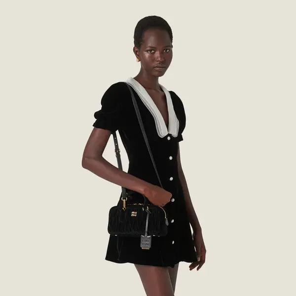 Miu Miu Arcadie Matelassé Velvet Bag - Black | Editorialist