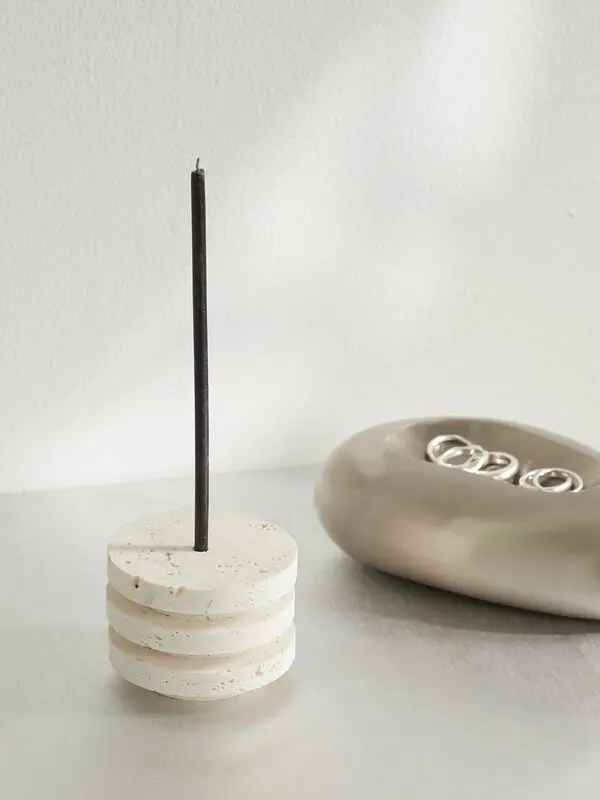 RÓHE Dish Small Set Of Three Travertine Candleholders