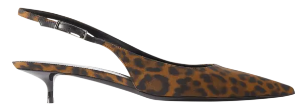 Saint Laurent Cherish Leopard-Print Slingback Pumps Brown