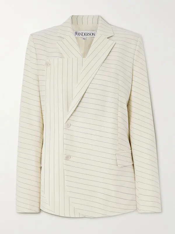 JW Anderson Paneled Striped Wool-blend Drill Blazer