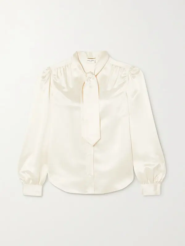 Saint Laurent Cropped Silk-charmeuse Blouse - Neutrals