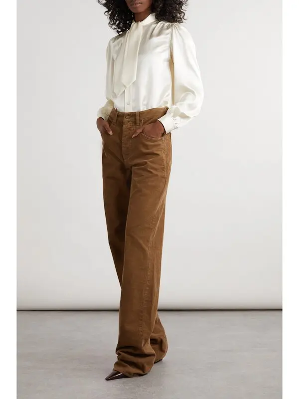 Saint Laurent Cropped Silk-charmeuse Blouse - Neutrals