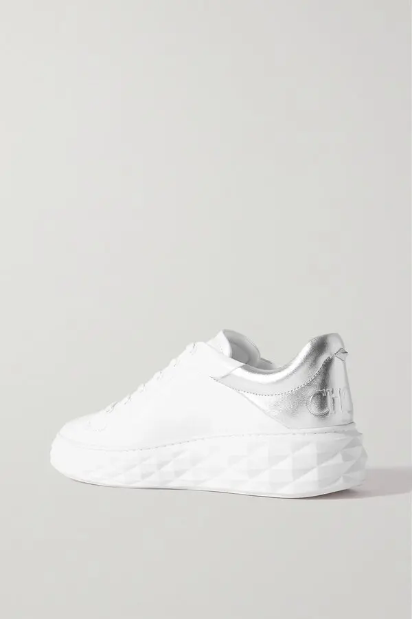 JIMMY CHOO Diamond Maxi Metallic Leather Platform Sneakers - White