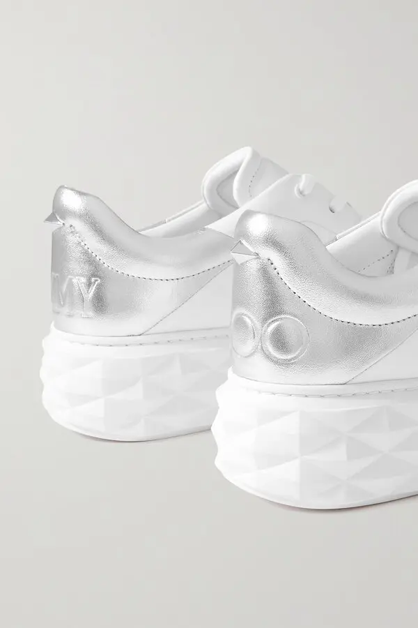 JIMMY CHOO Diamond Maxi Metallic Leather Platform Sneakers - White
