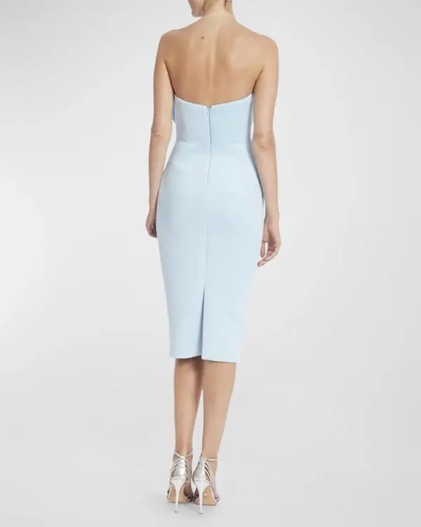 Badgley Mischka Strapless Bow-front Bodycon Midi Dress