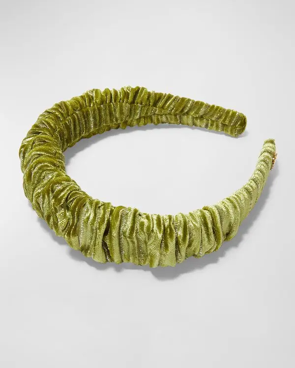 LELE SADOUGHI NWT AUTHENTIC CHARTREUSE VELVET KELLY RUCHED TEAL HEADBAND NEW Lele Sadoughi Velvet Kelly Ruched Headband Women main image 2