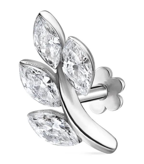 MARIA TASH Diamond Vine Threaded Stud Earring - White